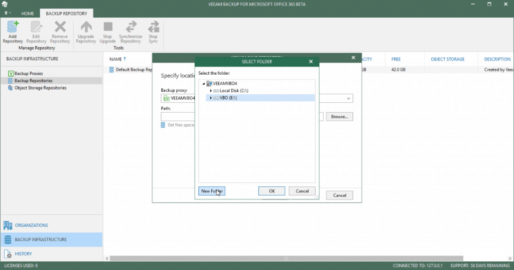 Veeam: Veeam Backup Beta for Microsoft Office 365 v4 - Configuration of Veeam Backup Repository ...